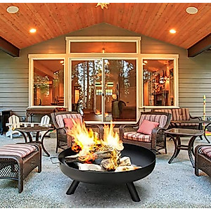 LEAYAN Garden Fire Pit Grill Bowl Grill Barbecue Rack Fire Pit Outdoor Wood Burning Fire Bowl 28in with A Drain Hole Fireplace Extra Deep Large Round Cast Iron