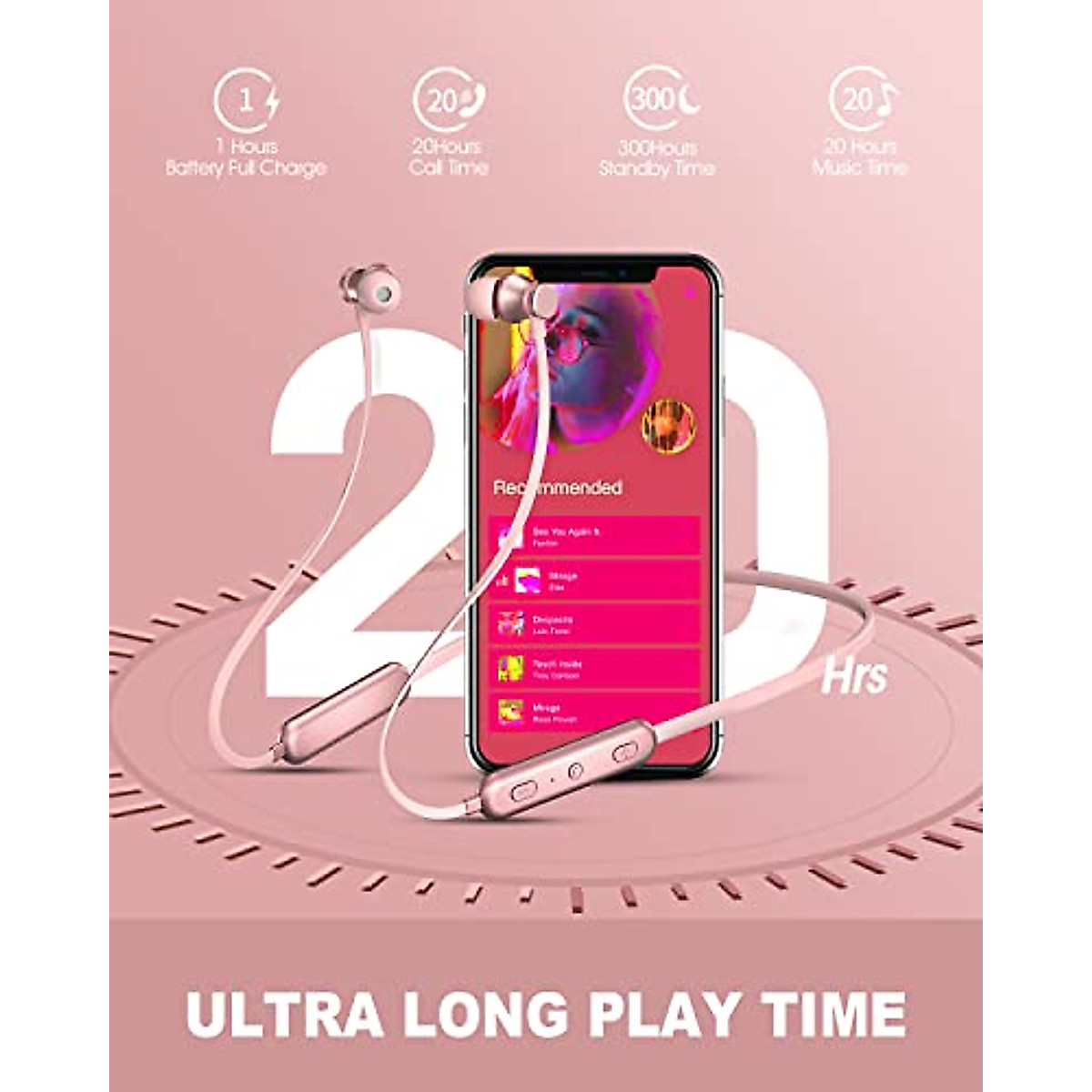 Mubiao Bluetooth Headphones Neckband 20Hrs Playtime V5.0 Wireless Headset Sport Noise Cancelling Earbuds w/Mic for Gym Running Compatible with iPhone Samsung Android