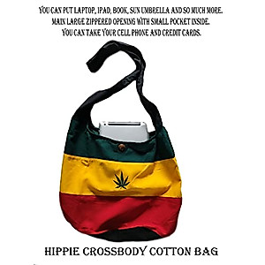 Hippie Crossbody Cotton Bag Thai Top Zip Hobo Sling Bag Handmade Hipster Messenger Shoulder Bag