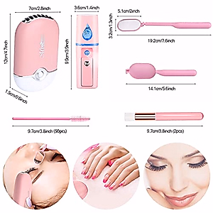 55 PCS lash Fan Dryer for Eyelash Extensions,USB Air Conditioning Blower, Mini Mister for Lash Extensions, Adjustable 270 Degree Lash Mirror, 2 Lash Shampoo Brushes, 50 Eyelash Mascara Brush (Pink)