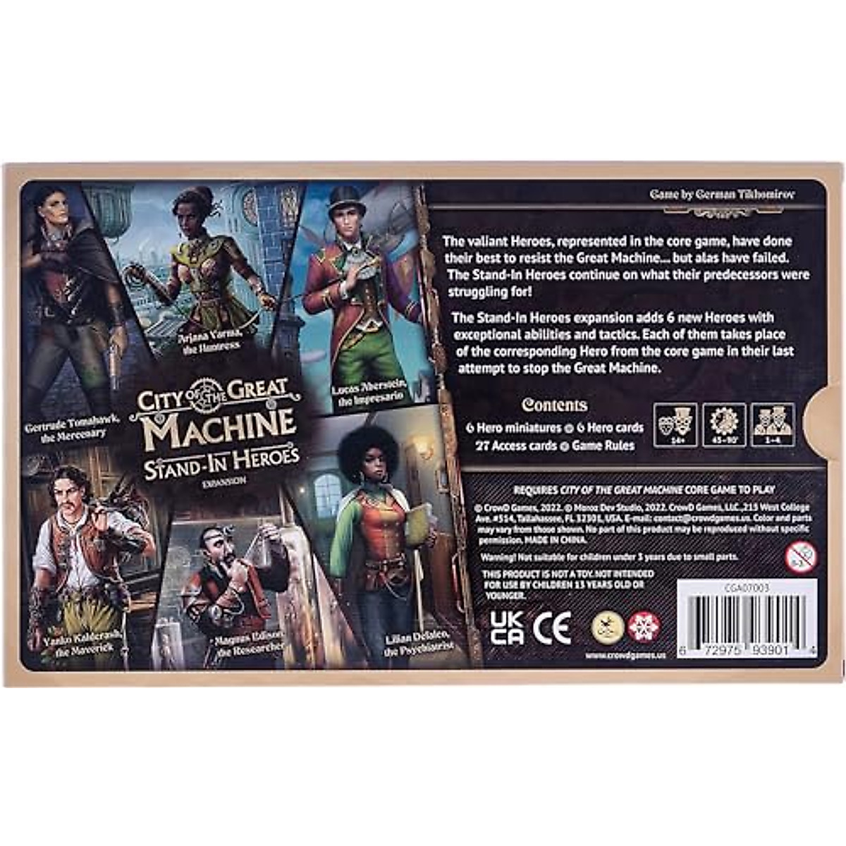 City of The Great Machine. Stand-in Heroes Board Game Expansion |1-4 Players | Ages 14 and up | Steampunk | One-vs-Many | Hidden Movement | Cooperative & Solo | Average Playtime 60-90 min