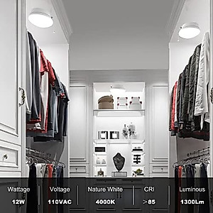 Lightdot 7” Modern LED Ceiling Light with Pull Chain 12W 4000K, 1300lm, 125W E26 Bulb Replacement, Energy Saving Flush Mount Lighting for Closets/Bedroom/Corridor (2 Pack)