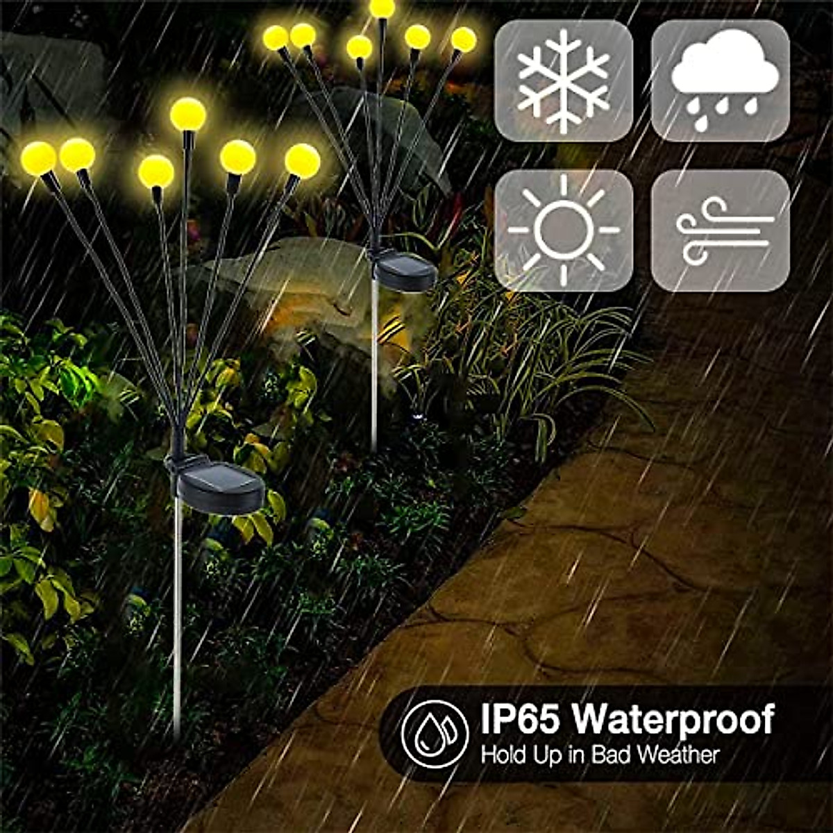 colcutee 2 Pack Solar Garden Lights, Solar Outdoor Swaying Lights Ip65 Waterproof, 2 Lighting Modes Firefly Decorative Lights, for Landscaped Garden Access Patios (Warm White)