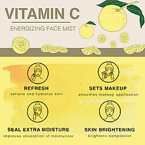 Vitamin-C Face Mist and Setting Spray for All Skin Types - Enhanced with Hyaluronic Acid, Aloe Vera and Rose Water - Skin Brightening, Anti-Aging, Moisturizing, Pore Minimizing - 4 Fl Oz
