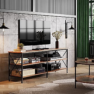WLIVE TV Stand for 65 70 inch TV, Entertainment Center with Cable Management, TV Console with Storage Shelves, Steel Frame, Wood Board, for Living Room, Rustic Brown