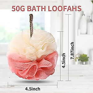 FARMOGA Bath Loofah Sponge Body Scrubber Shower Sponge Exfoliating Mesh Pouf Shower Ball Bath Sponges for Women and Men Bathing Accessories (4Pack 50G Dual Color)