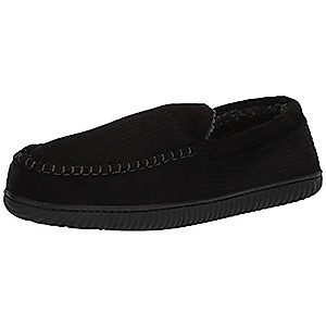 Dearfoams Men's Niles Corduroy Moccasin Slipper, Black, Small