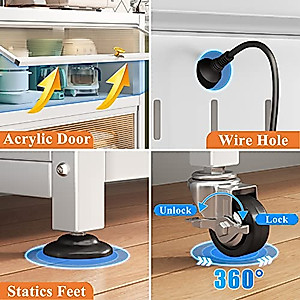 Kitchen Baker's Rack with Flip Door Cabinet, 5-Tier Microwave Stand with Pegboard Accessories, Large Metal Storage Shelves for Garage Pantry Home Kitchen Spices, Pots, and Pans (White)