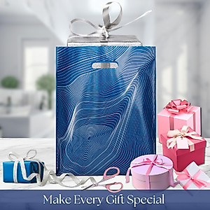 Rainbows & Lilies 100 Merchandise Bags 12x15 - Plastic Bags with Handles, Retail Shopping Bags for Small Business, Goodie Bags for Party Favors, T-Shirts, Gift Bags Bulk - Thick Reusable Bags (Blue)