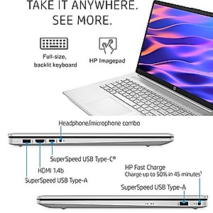 HP 17 inch Laptop with Backlit Keyboard, Intel Core i7-1165G7 Processor, Intel Iris Xe Graphics, 17.3 inch FHD Display, Backlit Keyboard, Fingerprint Reader, HDMI, Windows 11 Home(32GB RAM | 1TB SSD)