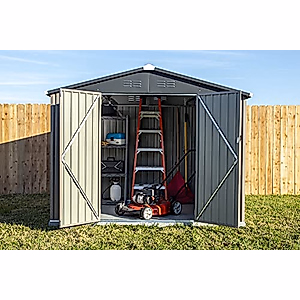 Cover-It 8x6 Metal Outdoor Galvanized Steel Storage Shed with Swinging Double Lockable Doors for Backyard or Patio Storage of Bikes, Grills, Supplies, Tools, Toys, for Lawn, Garden, and Camping, Tan