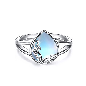 POPLYKE Rainbow Moonstone Filigree Band Ring Sterling Silver Gemstone Moon Stones Jewelry Gift for Women 8 Size