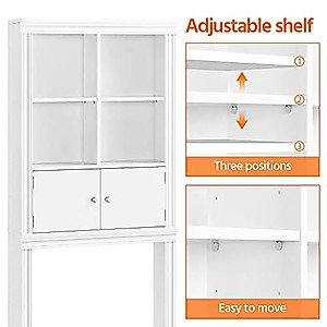 Yaheetech Over The Toilet Storage with 4 Open Storage Compartments and 2 Doors Cabinet, Freestanding Toilet Organizer for Bathroom, D8xW24xH67.5 in