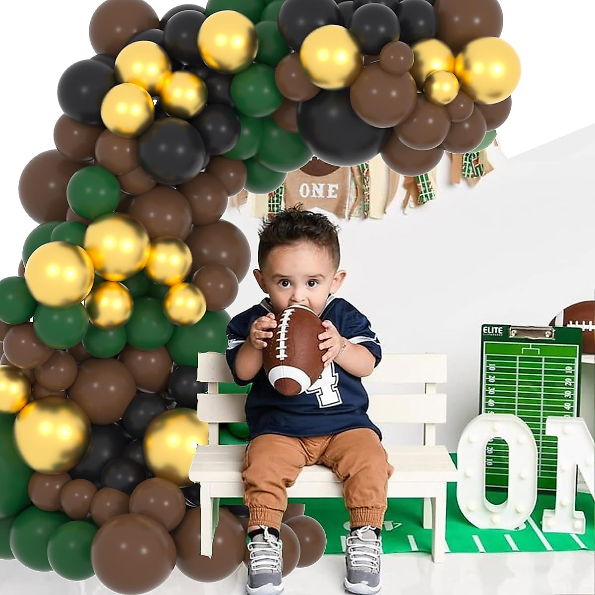 Dark Green Black Gold Balloon Garland Arch Kit, 116PCS Brown Dark Green Black Metallic Gold Balloons for Camo Super Football Bowl Birthday Graduation Woodland Sport Theme Party Decorations