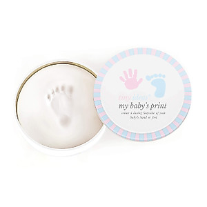 Tiny Ideas Handprint or Footprint Keepsake with Storage Tin, Babyprints DIY Clay Imprint Making Kit, Gift for New and Expecting Parents, White