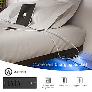 OLEVS Floating Bed Frame King Size with LED Lights and Charging Station - Metal Platform Bed Frame, No Box Spring Needed, Easy Assembly