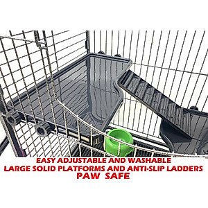 37-inch Metal Ferret Chinchilla Small Animals Hutch Rolling Cage Squirrel/Guinea Pig/Kitten/Rabbit Pet with 2 Front Doors for Indoor Outdoor Solid Plastic Platfroms and Ladders