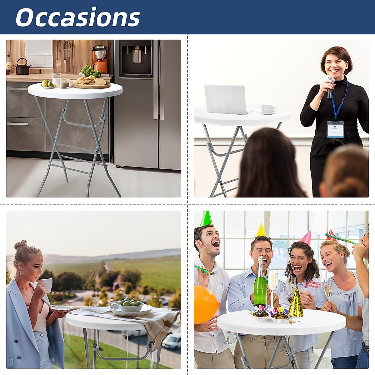 Byliable 32in Cocktail Folding High Top Table Bar Height Plastic Round Folding Table Indoor Outdoor with Removable Legs for Parties, Patio, Dining Room, Wedding