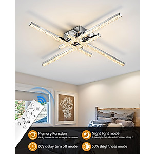 JFHTNFJ 24in Modern LED Ceiling Light, Acrylic Dimmable with Remote Control Flush Mount Ceiling Light Fixture, Silver LED Ceiling Lamp for Bedroom, Kitchen Island, Living Room, 3000K-6500K