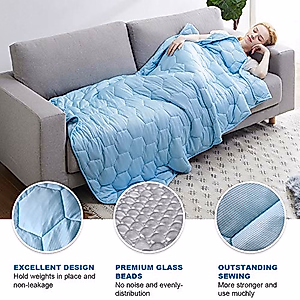 ACOMOPACK Weighted Blanket (48"x78" 15lbs, Blue) Silky Weighted Blanket Heavy Blanket Premium Material with Glass Beads