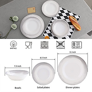Melamine Dinnerware Sets- 12pcs Melamine Plates and Bowls Set for 4, Suitable for Indoor and Outdoor Use，Grey