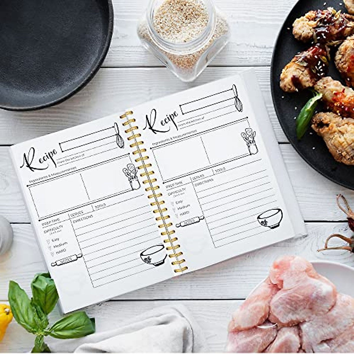 Recipe Book to Write in Your Own Recipes, 1 Pack 8.5" x 11" Blank Recipe Notebook, Double Spiral Cookbook Recipe Journal Notebook Include 200 Recipes Page With Beautifull Inner Design