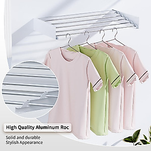 QIICMER Drying Rack Clothing，Wall Mounted Drying Rack，Collapsible Drying Racks for Laundry，Retractable Clothes Drying Rack， Laundry Space Saver Wall Mounted Rack，60 lb Capacity(White 31.5")