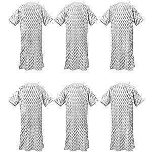 Oakias Patient Gowns 6 Pack – Unisex Cotton Blend Hospital Gown – 45” Long and 61” Wide – Fits Comfortably up to 2XL