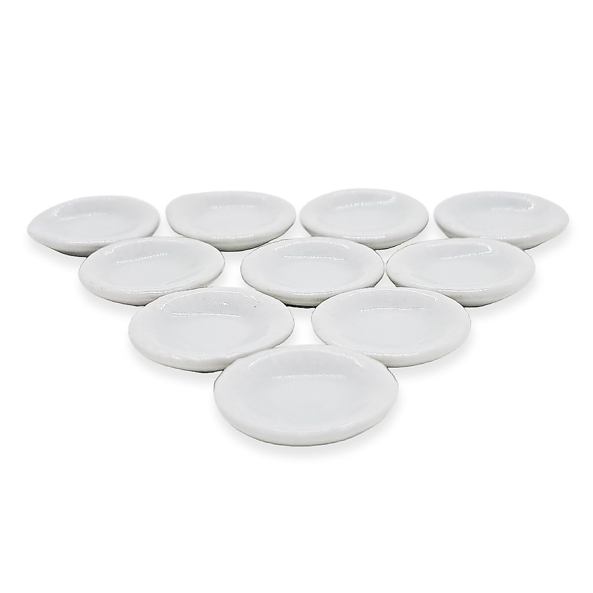 ChangThai Design Very Tiny ⅝ Inch Diameter White Round Ceramic Plate 10 Pieces Set - Miniature Tableware Tray Bowl Crockery Cutlery Kitchenware Handmade Mini Porcelain Decorative Collectible Gifts