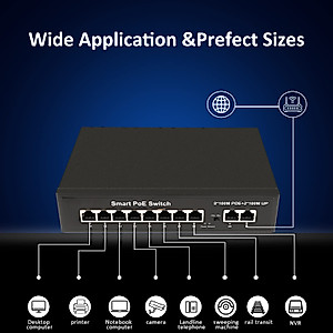PoE Switch - Cimodun 8 Port PoE Switch with 2 Gigabit Uplink, 802.3af/at PoE+ Port 8 Ethernet Switch, 120W Built-in Power, Unmanaged Metal Plug and Play