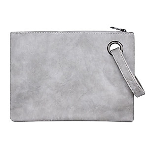 C.C-US Women Oversized Envelope Handbag Soft Leather Clutch Evening Bag Purse with Wrist Strap, Grey, One Size
