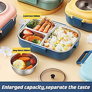 Yingluo Lunch Box,Hot Water Heating Portable Food Warmer,Removable 304 Stainless Steel Spoon And Portable Insulation Bag,1.1L,Yellow