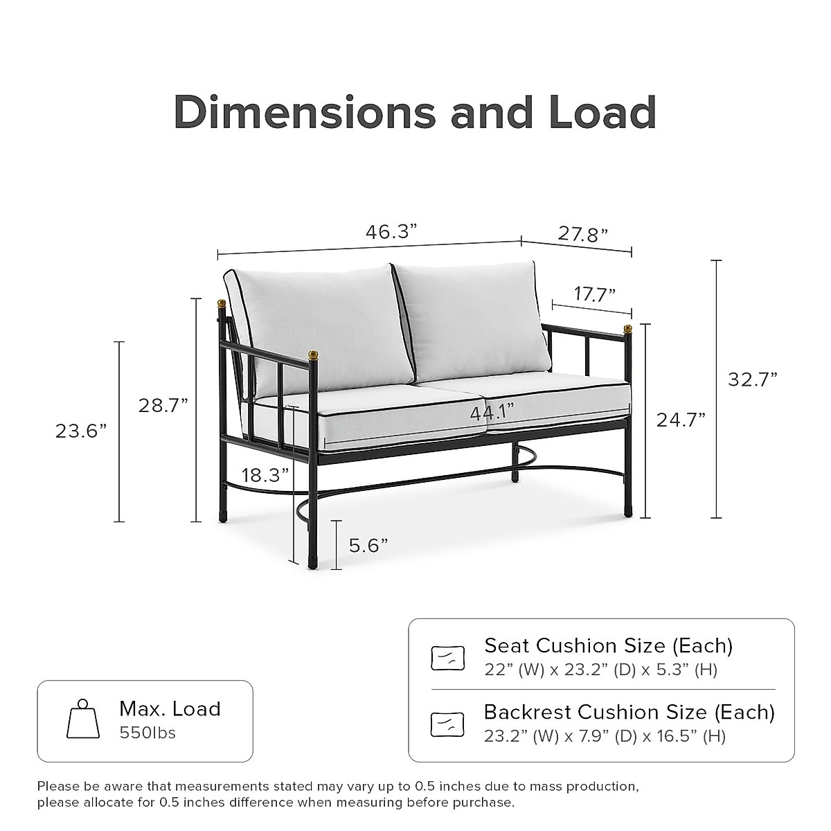 mopio Odelia Patio Loveseat, Small Outdoor Couch, Sofa, Conversation Piece, for Outside Lounging at Lawn, Front Porch, Balcony, Apartments, Yard, Bistro