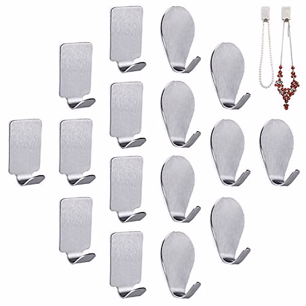 JINSHUNFA Adhesive Hooks, 304 Stainless Steel Towel Hooks Brushed Wall Hooks Sticky Hangers for Keys, Coats, Robe, Bags, Home, Kitchen, Bathroom (Set of 16) Utility Hooks