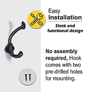 NACH Classic Double Prong Wall Hooks - Heavy Duty Decorative Black Hooks for Mudroom, Coat & Hat Rack, Towel Racks for Bathroom - Wall Mount Cast Iron Hooks - 6 Pack, 1.85x1.75x3.6 in - DY-200682