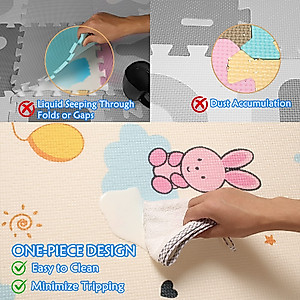 Bubbtots Baby Play Mat, Large and Reversible Waterproof Padded Foam Playmat for Babies and Toddlers, Animals and Nature, 69"x59"x0.6"