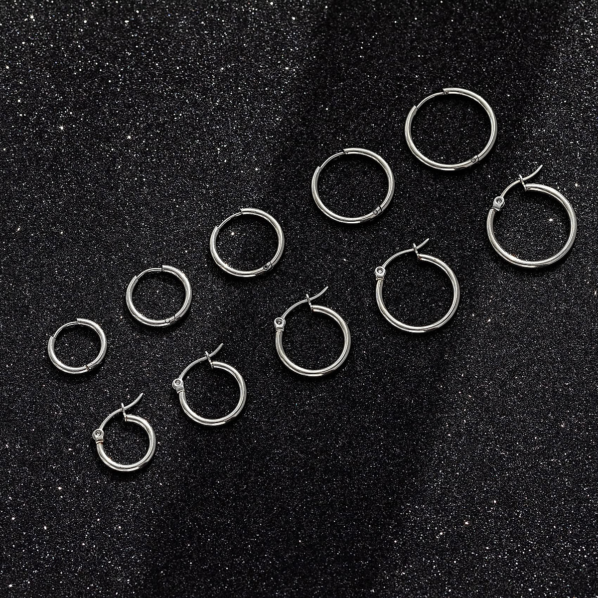10 Pairs Silver Hoop Earrings for Women Small Stainless Steel Hypoallergenic Earrings Set Mens Unisex Nickel Free 10MM-18MM