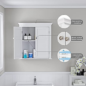 UTEX Bathroom Wall Cabinet,Bathroom Cabinet Wall Mounted with Doors and Ajustables Shelves, Wood Hanging Cabinet Over The Toilet,White
