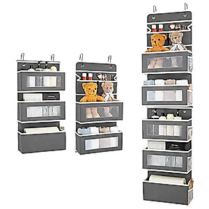 PARAKE 6-Shelf Over The Door Organizer, Flexible 1 Split into 2 Hanging Storage Door Organizer, Over The Door Storage with 5 Large Pockets, for Closet Pantry Bathroom Nursery Bedroom (Grey)