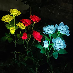 Thafikzi Solar Garden Stake Lights, 2 Pack Outdoor Solar Powered Rose LED Lights with 4 Rose Flowers, White Light Waterproof Solar Decorative LED Lights for Garden, Patio, Backyard (Yellow)