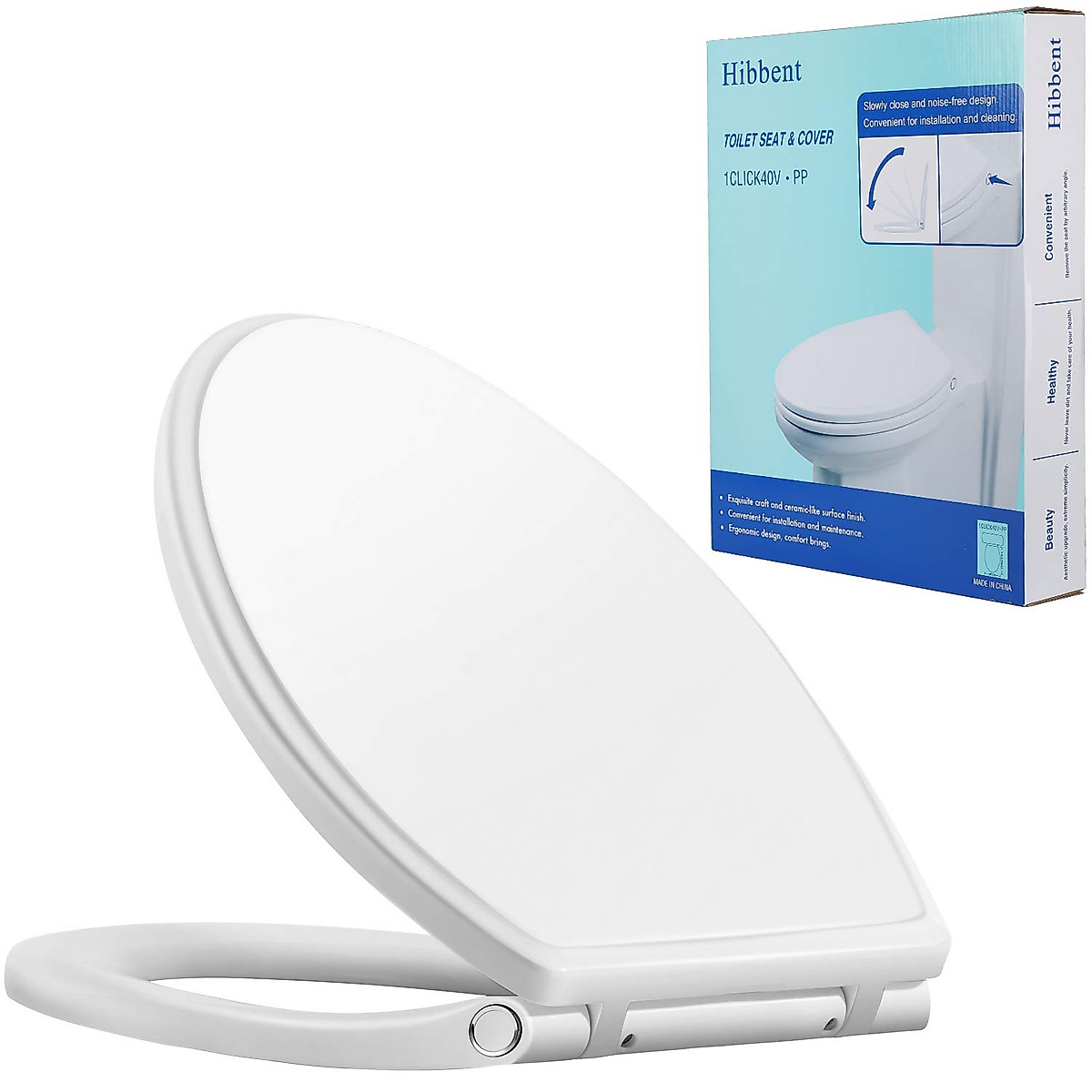 Hibbent Premium One Click Elongated Toilet Seat with Cover(Oval) with Bidet Attachment for Toilet