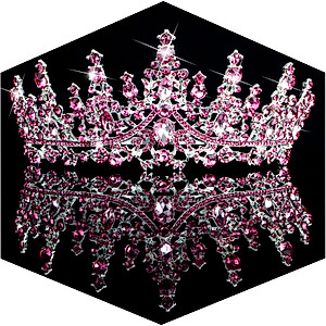 TOBATOBA Pink Crown Pink Tiara, Pink Crystal Tiaras and Crowns for Women, Wedding Tiara for Bride Princess Tiara, Royal Queen Crown Quinceanera Headpieces for Birthday Prom Pageant Halloween Cosplay
