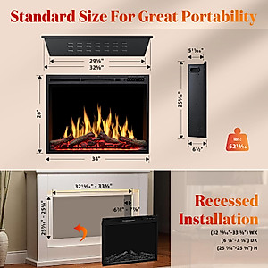 Rintuf Electric Fireplace,34" Fireplace Insert with Touch Screen, Quick Heating, Overheating Protection with Timer, Remote, Customed Display: 5 Flame Speed & 5 Color & 5 Brightness, 750/1500W, Black