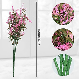 Fake Flowers Artificial Lavender - Bioc 10 Bundles UV Resistant Bouquets Plastic Plants Real Touch Flowers for Wedding Home Garden Window DIY Indoor Outdoor Decor (Red)