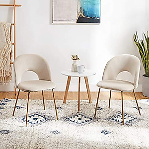 CangLong Velvet Seat Chair with Metal Legs for Kitchen Dining Room, Pack of 2. Beige