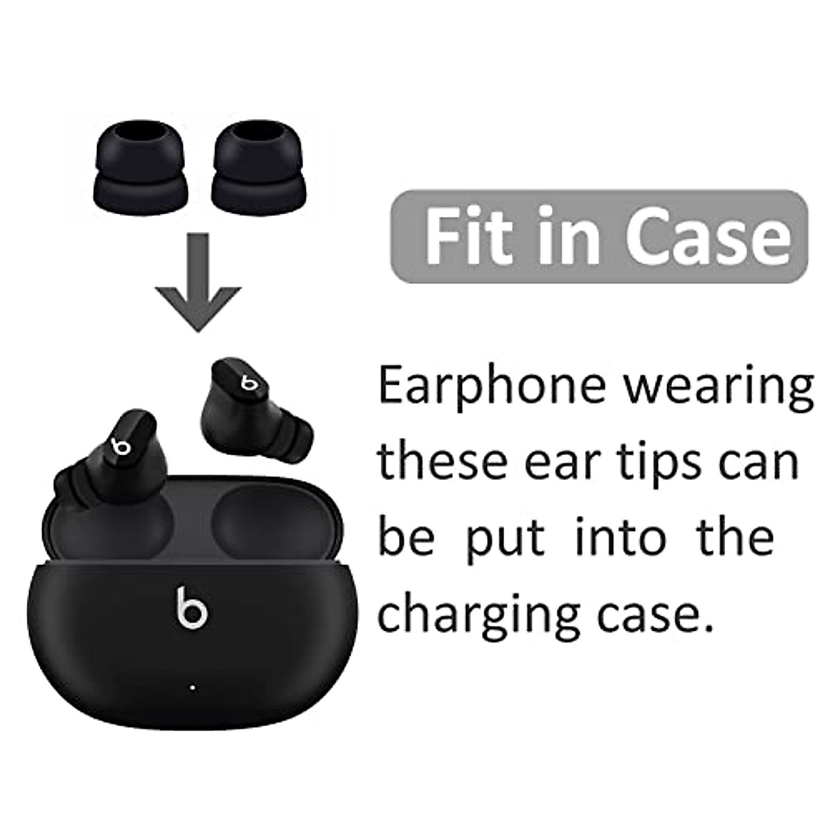 6 Pairs Double Flange Compatible with Beats Studio Buds/Fit Pro Ear Tips, S/M/L Replacement Noise Isolation Silicone Eartips Earbuds Fit in Case for Beat Studio Buds - 2 Flange Black