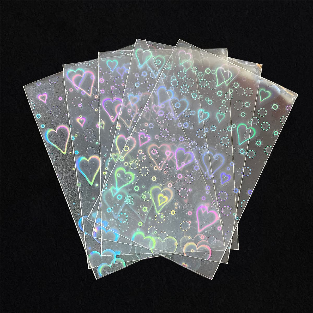 SpireHues Kpop Holographic Photocard Sleeves - 100 Pack with Heart Design, Twinkling Laser Flashing Design. Protect Your Kpop Photocard, Heart, 58x89