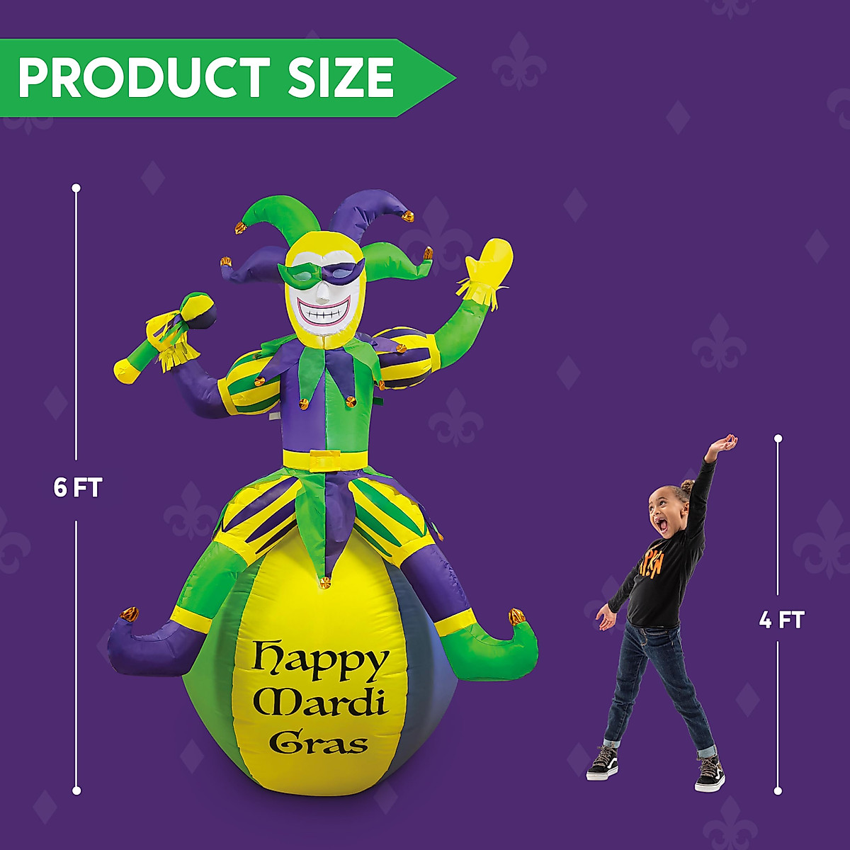 Joiedomi 6 FT Tall Jester On Ball Mardi Gras Inflatable Yard Decoration