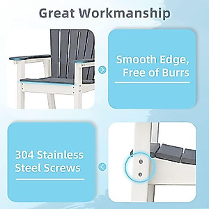 OTSUN Outdoor Tall Adirondack Chairs Set of 2, Patio Bar Stool Chair with High Back, 400lbs, Widened Arms, All-Weather Balcony Chair for Backyard, Garden, Yard - Light Grey