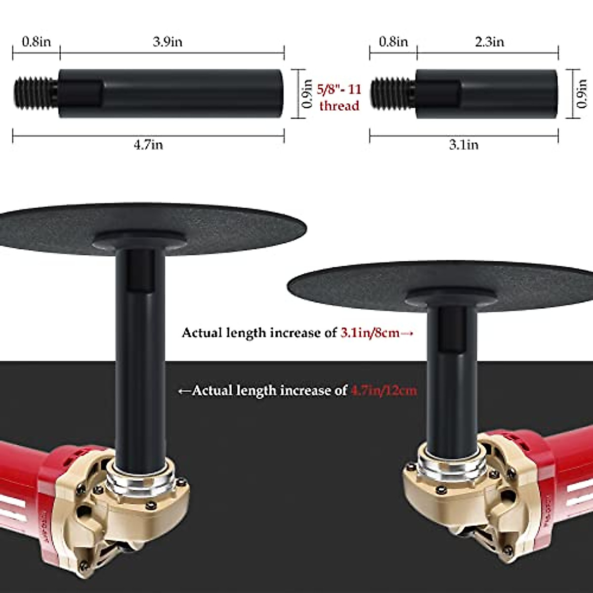 5/8"-11 Angle Grinder Extension Shaft 5/8"-11, Angle Grinder Lengthen Connecting Rod, 2 Pack 80 mm*1/120 mm*1 Thread Angle Grinder Extension Connecting Rod for Polisher and Angle Grinder
